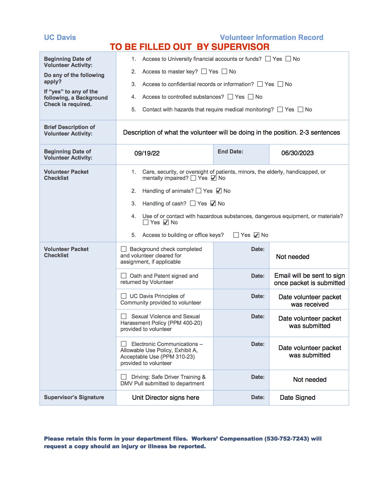 Volunteer Packet | HeadQuarter's Office (HQ)